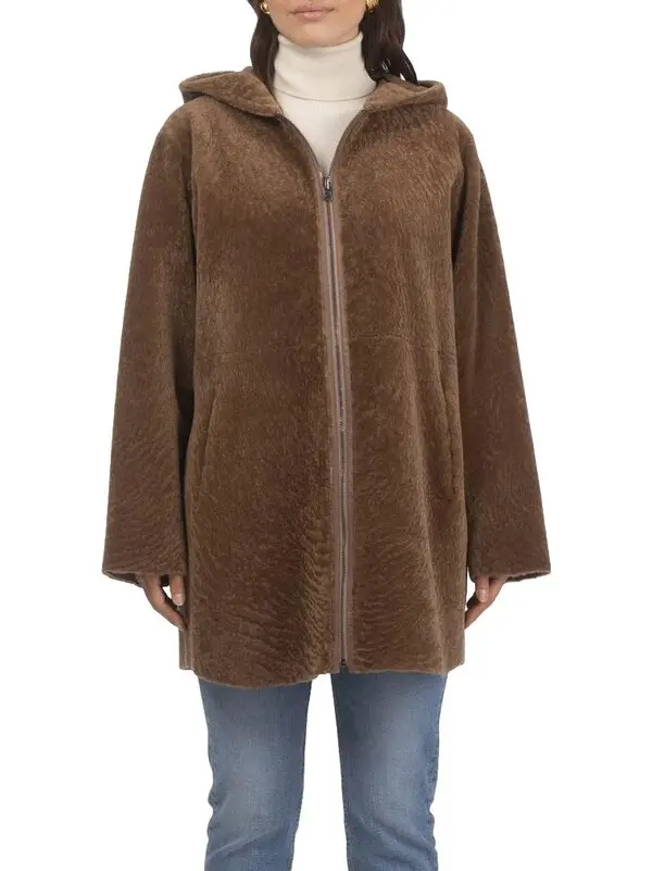 Gorski Reversible Textured Genuine Shearling Parka - Camel/camel