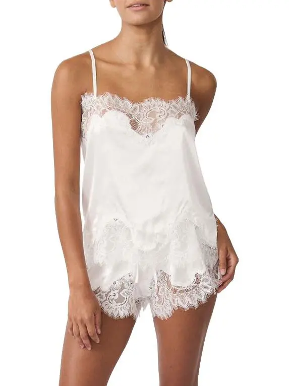 KAT THE LABEL Lace Trim Satin Camisole - Ivory