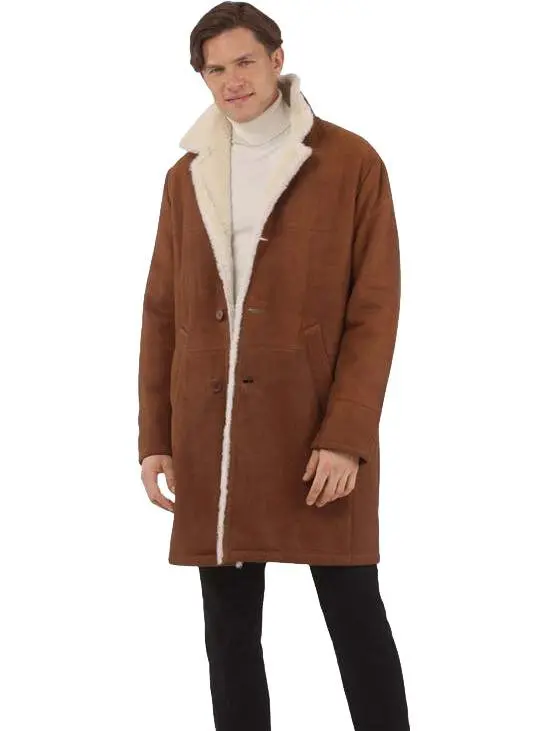 Gorski Merino Genuine Shearling Short Coat - Cognac Pattern/white