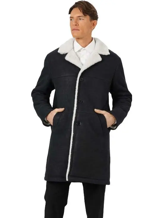 Gorski Merino Genuine Shearling Short Coat - Navy Pattern/white