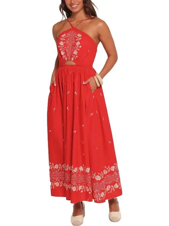 PETAL & PUP Floral Cutout Sleeveless Maxi Dress - Red Floral Bandana