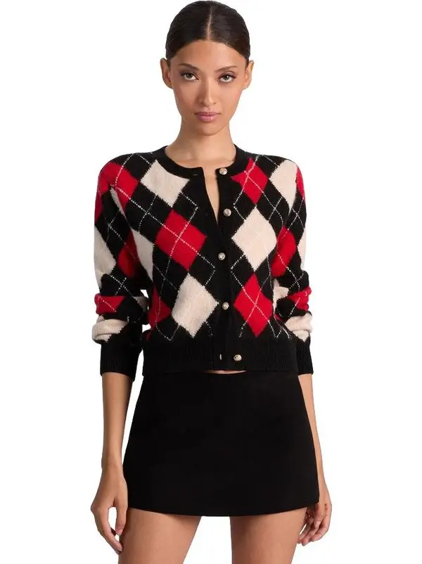 Alice + Olivia Argyle Wool Blend Cardigan - Black