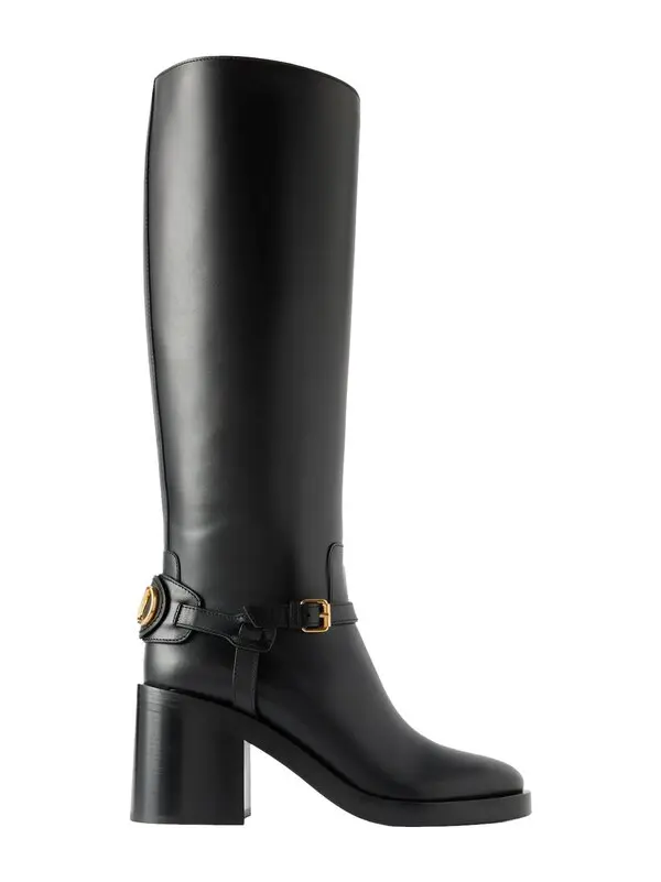 Valentino Garavani Vlogo Signature 80 Embellished Leather Knee Boots - Black