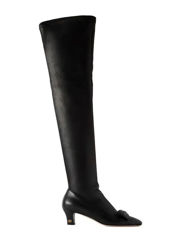 Valentino Garavani Bowow 45 Leather Over-the-knee Boots - Black