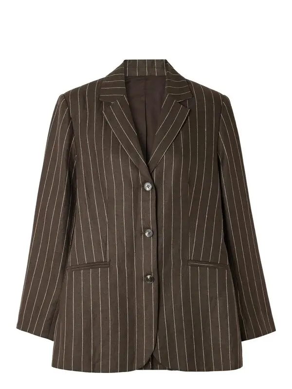 Posse Leon Pinstriped Linen-twill Blazer - Brown