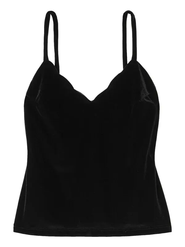 Loretta Caponi Pyrite Scalloped Velvet Camisole - Black