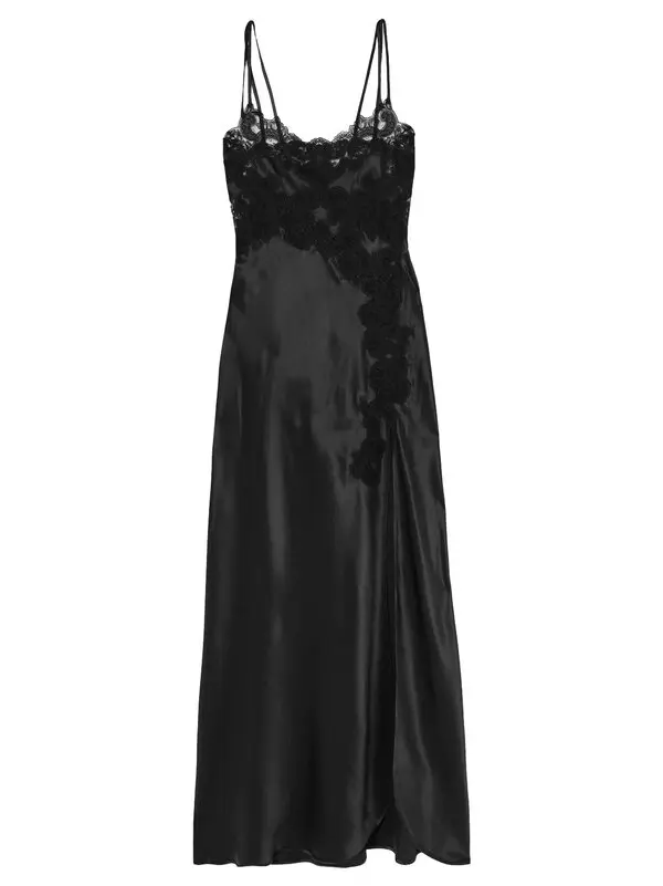 Loretta Caponi Giadette Lace-trimmed Silk-satin Gown - Black