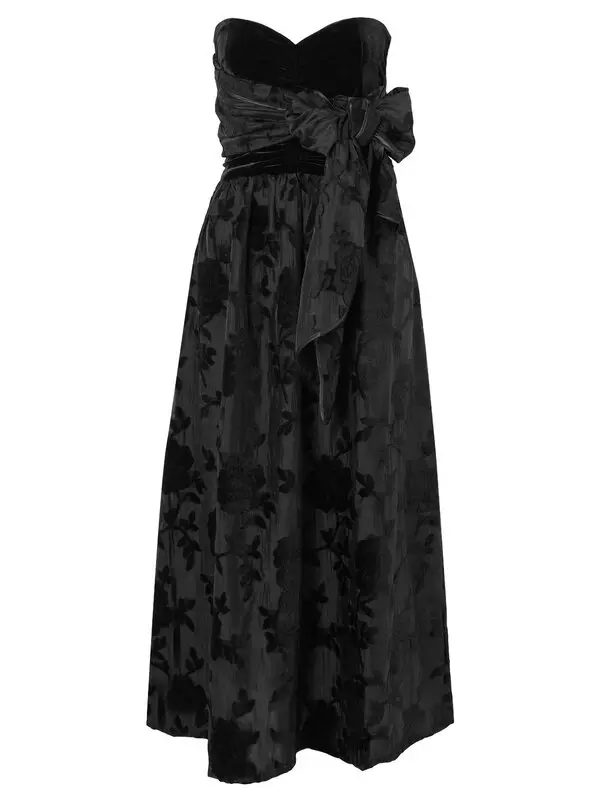 Loretta Caponi Desideria Strapless Fil Coupé Satin And Velvet Midi Dress - Black