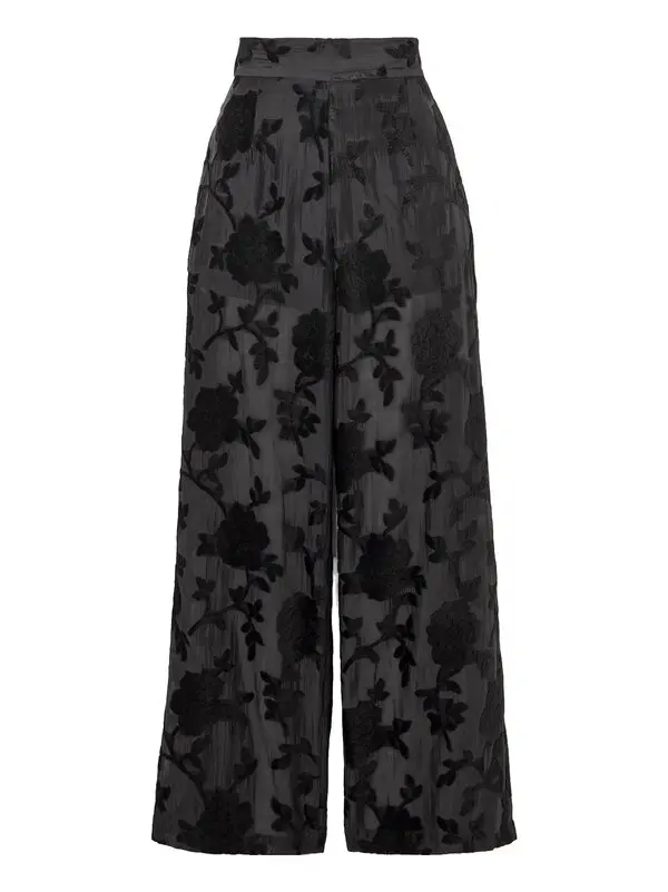 Loretta Caponi Cipro Devoré-velvet Straight-leg Pants - Black