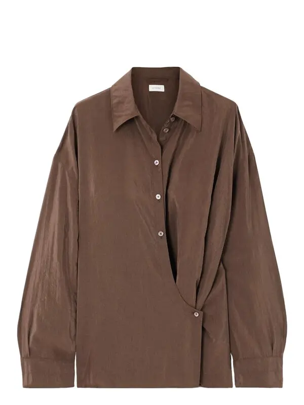 LEMAIRE Twisted Crinkled Silk-blend Wrap Shirt - Brown