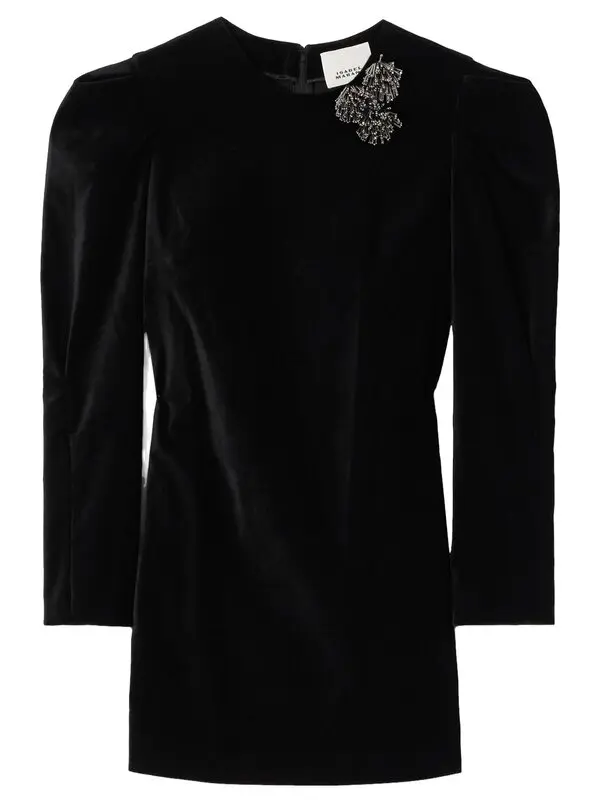 Isabel Marant Danee Embellished Cotton-velvet Mini Dress - Black