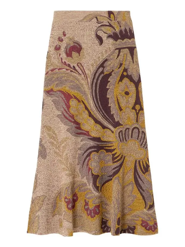 Etro Ribbed Paisley-print Wool A-line Skirt - Multi