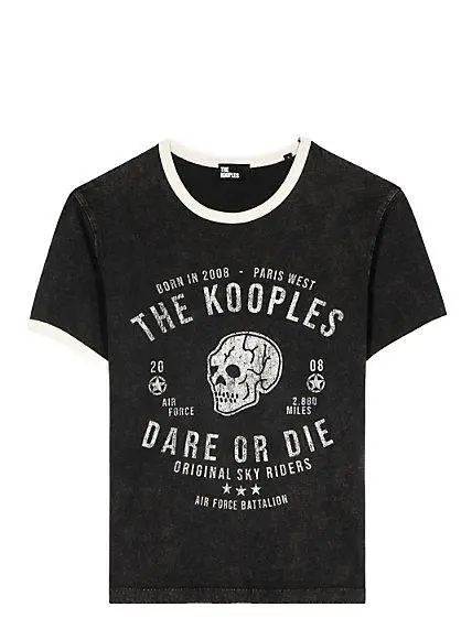 The Kooples Brand-print Cotton T-shirt - Black Washed