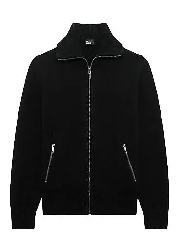 The Kooples High-neck Zip-up Cotton-blend Cardigan - Black