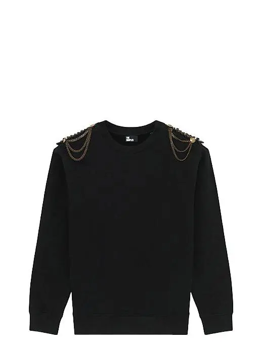 The Kooples Chain-embellished Relaxed-fit Cotton Sweatshirt - Black Washed