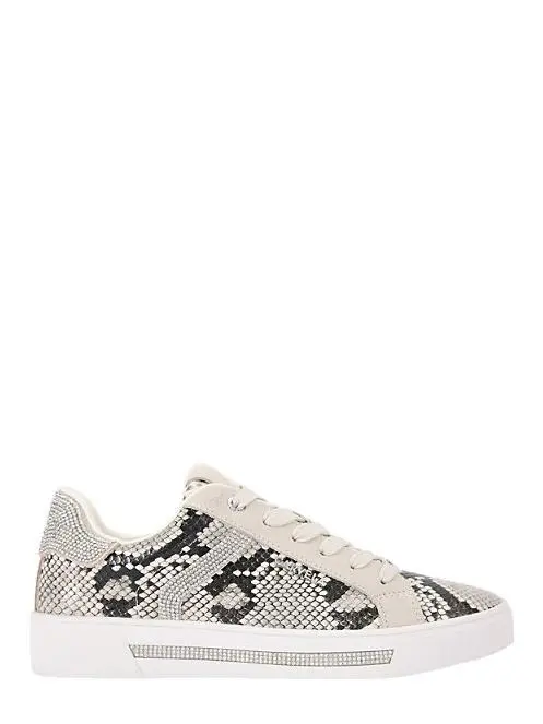 Carvela Daze Jewel Snake-embossed Low-top Trainers - Beige Comb