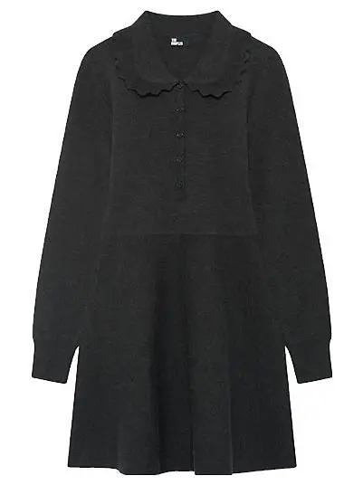 The Kooples Frill-collar Long-sleeved Knitted Mini Dress - Black