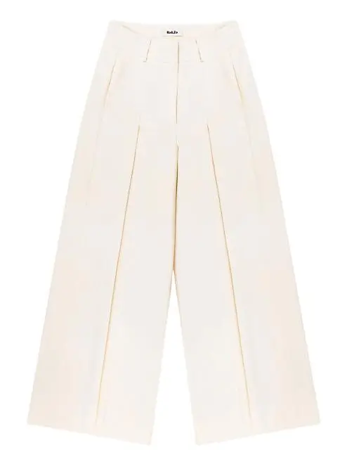RO&ZO Pleated Wide-leg Woven Trousers - Cream