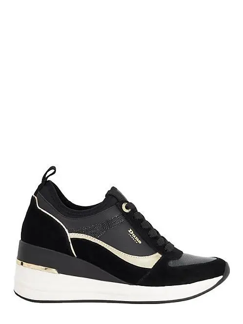 DUNE Ellaina Suede Low-top Wedge Trainers - Black Suede