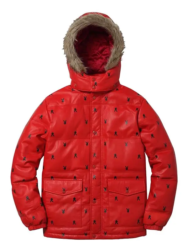 Supreme X Playboy Leather Puffy Jacket - Red
