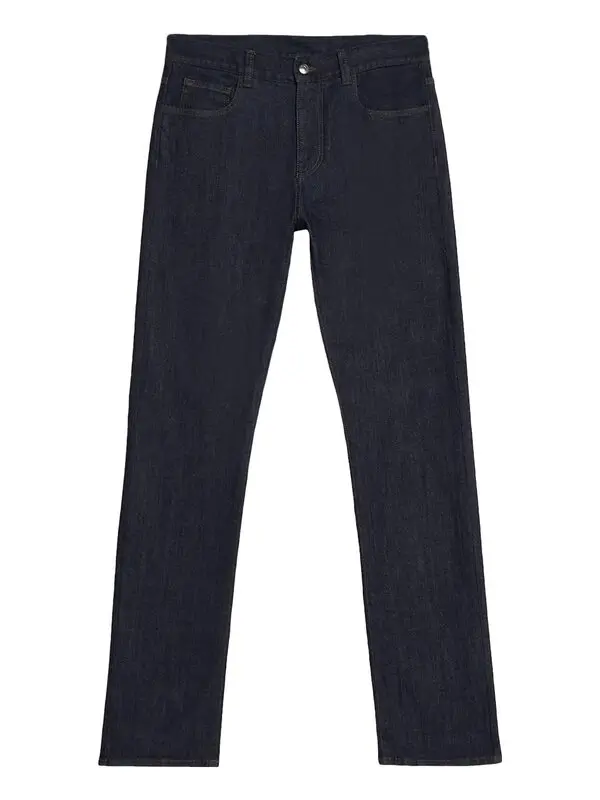 Canali Dark Wash Denim Straight Fit Pants - Blue