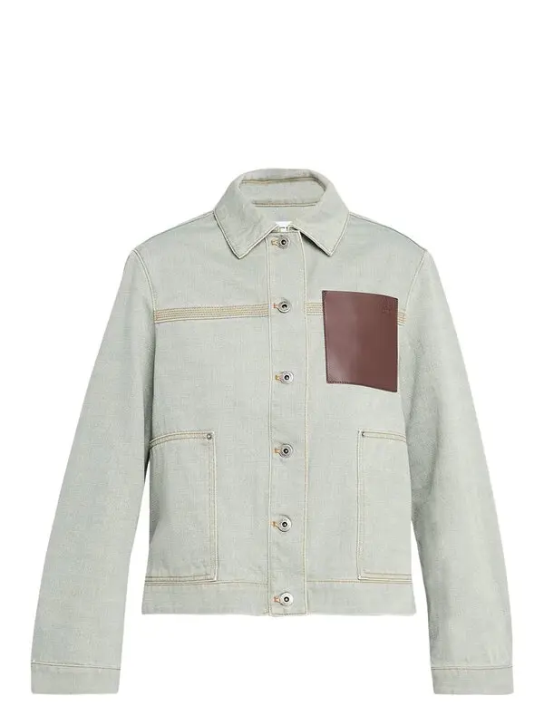 Loewe Anagram Leather Pocket Workwear Jacket - Khaki Green