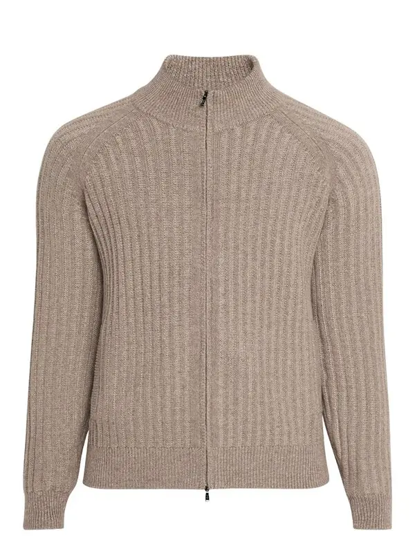 Fioroni Wool And Cashmere Full-zip Sweater - Tortora