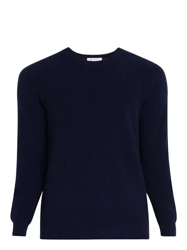 Bergdorf Goodman Cashmere Fisherman Rib Crewneck Sweater - Navy