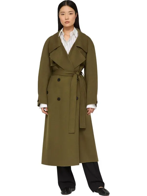 Lafayette 148 New York Cashmere Double Face Belted Trench Coat - Forage Green