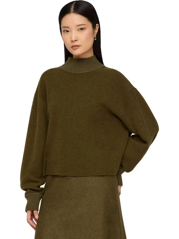 Lafayette 148 New York Wool Cashmere Double Face Jersey Reversible Top - Forage Green Mel/ashwood Mel