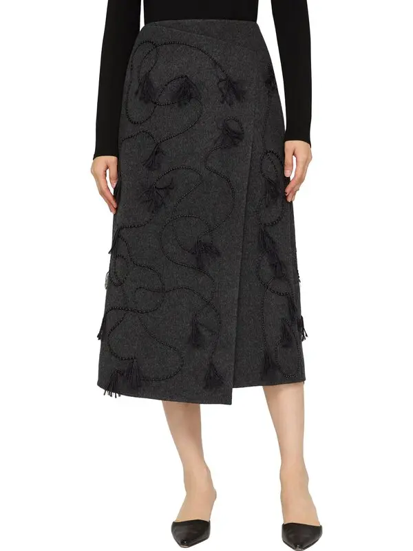 Lafayette 148 New York Hand-embroidered Wool-cashmere Midi Skirt - Graphite Melange