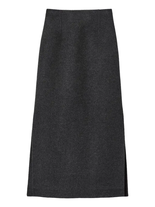 Lafayette 148 New York Wool-cashmere Midi Skirt - Graphite Melange