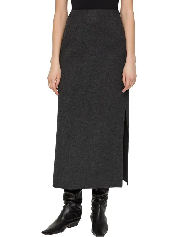 Lafayette 148 New York Wool-cashmere Midi Skirt - Graphite Melange