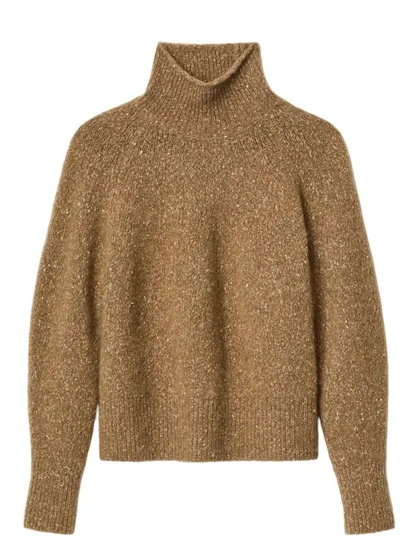 Lafayette 148 New York Lofty Alpaca Wool Cotton Donegal Turtleneck Sweater - Camo Melange