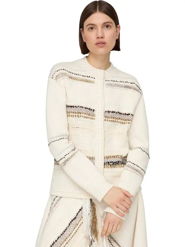 Lafayette 148 New York Merino Wool Cashmere Knit Cardigan - Cloud Multi