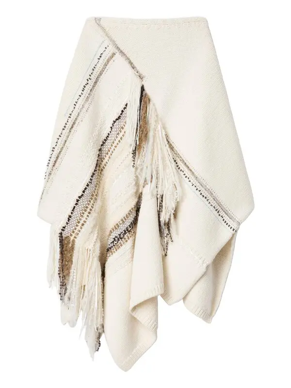 Lafayette 148 New York Merino Wool-cashmere Knit Skirt With Handwoven Fringe - Cloud Multi