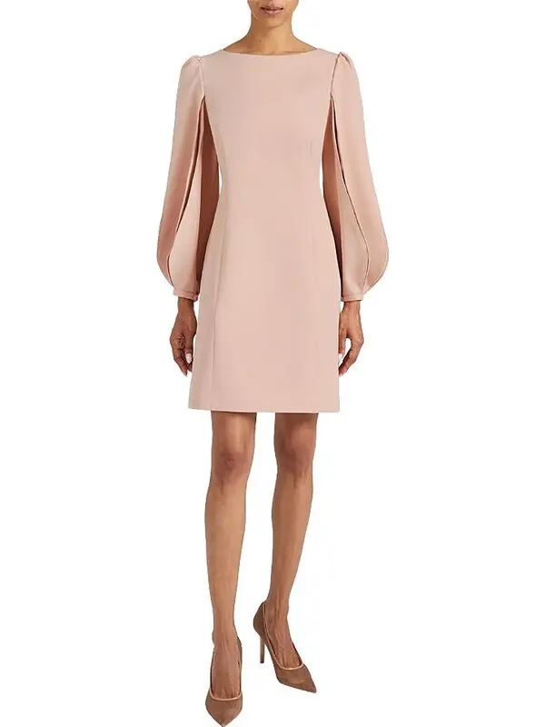 Santorelli Arana Shift Dress With Pleated Bishop Sleeves - Peach Whip