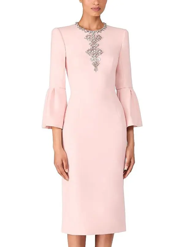 Jenny Packham Margoni Bell-sleeve Embellished Midi Dress - Bunny