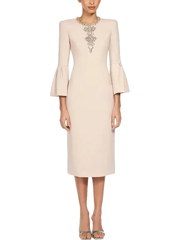 Jenny Packham Margoni Bell-sleeve Embellished Midi Dress - Moonstone