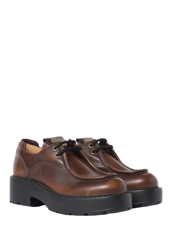 Miu Miu Allacciate Leather Oxford Shoes - Bruciato