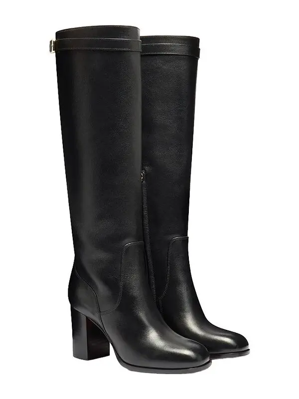 Santoni Leather High-heel Boot - Black