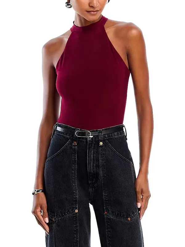 Aqua Cropped Halter Top - Wine
