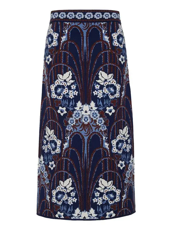 Cara Cara Clara Jacquard Midi Skirt - Fontaine Navy