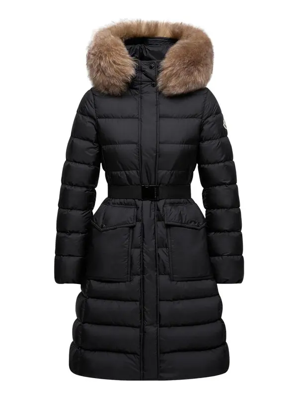 Moncler Khloesse Hooded Down Jacket With Shearling Trim - Black