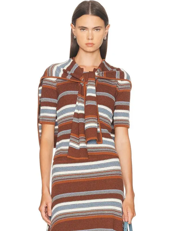 Monse Striped Jacquard Top With Scarf - Brown Multi
