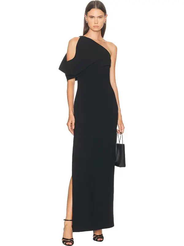 Brandon Maxwell Romee Draped Column Gown - Black