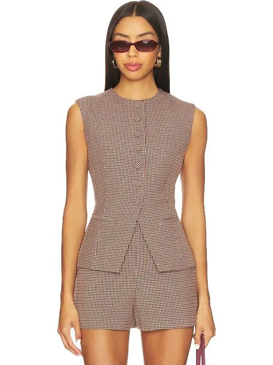 Astr The Label Gisselle Vest - Brown Wine Plaid