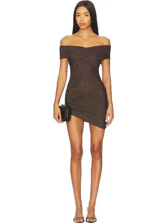 SEROYA Deniz Mesh Mini Dress - Ash Brown