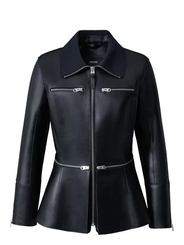 Mackage Jessyan Fitted Lamb Leather Jacket With Peplum Hem - Black