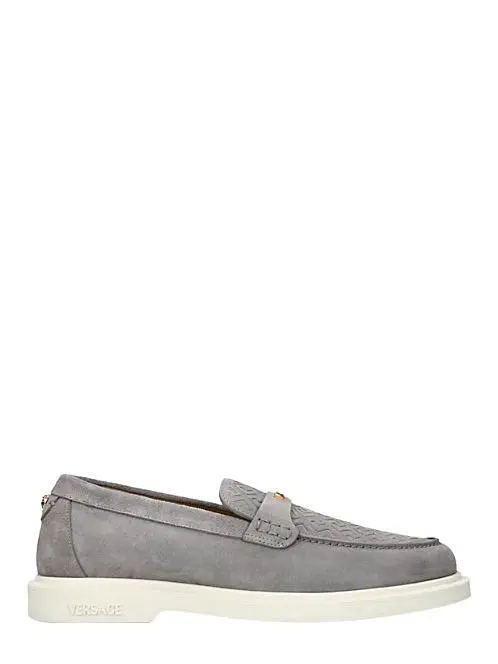 Versace Branded Suede Loafers - Grey
